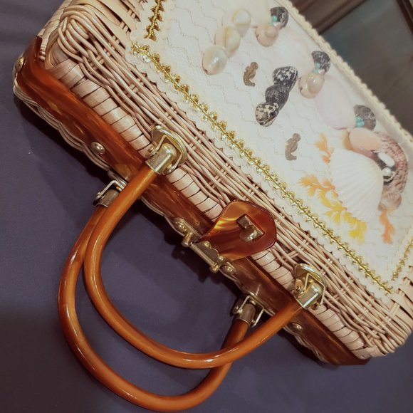 Unique Vintage | Bags | Vintage Seashell Wicker Box Purse New | Poshmark